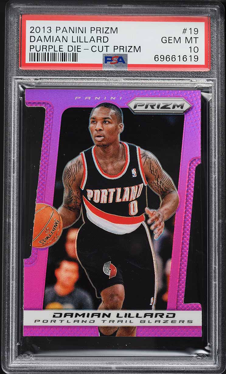 2013 Panini Prizm Purple Prizms Die-Cut Damian Lillard /49 #19 PSA 10 ...