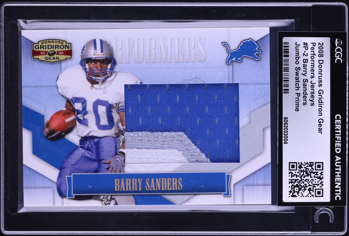 2008 Donruss Gridiron Gear Performers Prime Barry Sanders PATCH /25 #P2 CGC AUTH on Fanatics Collect