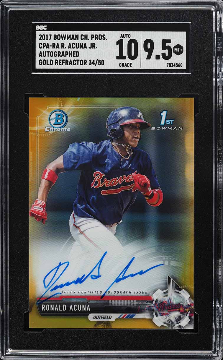 2017 Bowman Chrome Gold Refractor Ronald Acuna Jr. ROOKIE AUTO /50 SGC 9.5 MINT+ on Fanatics Collect