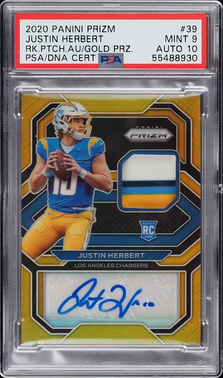 2020 Panini Prizm Gold Justin Herbert ROOKIE PATCH AUTO DNA 10 /10 #39 ...
