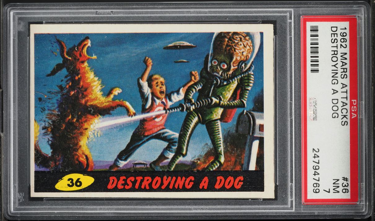 1962 Topps Mars Attacks Destroying A Dog #36 PSA 7 NRMT on Fanatics Collect