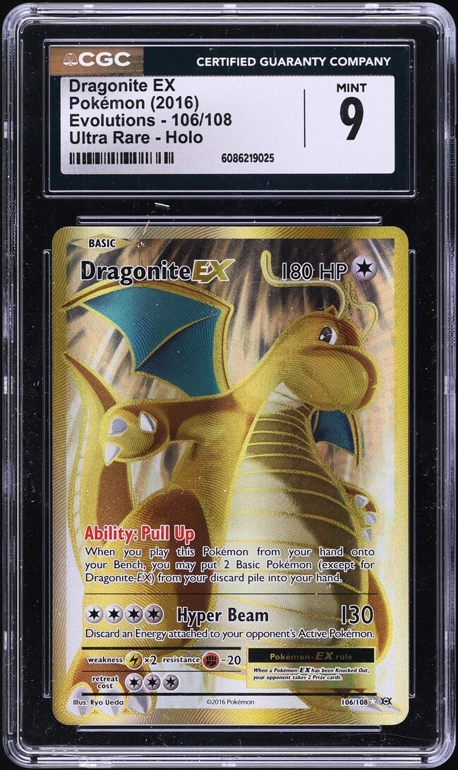 2016 Pokemon XY Evolutions Gold Rare Dragonite EX #106 CGC 9 MINT on ...
