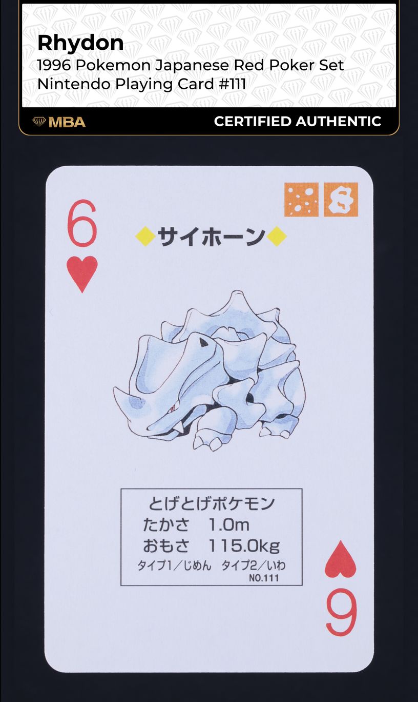1996 Pokemon Japanese Red Poker Set Nintendo Playing Card Rhydon #111 ...