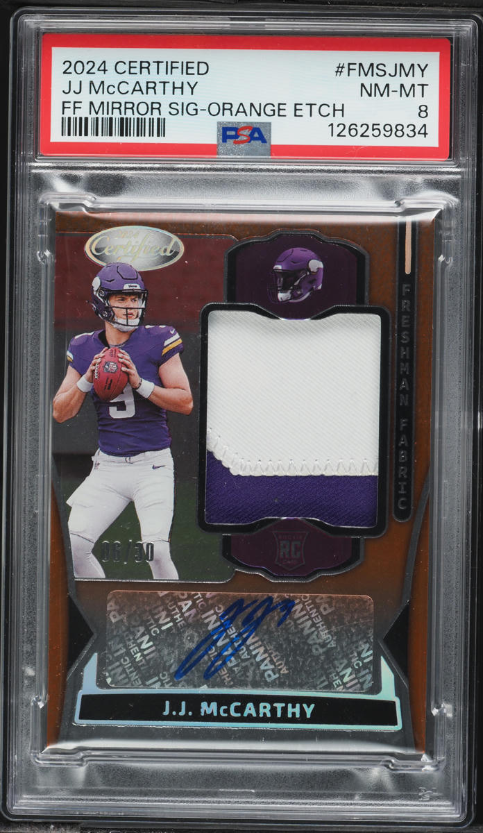 2024 Panini Certified Freshman Fabric Mirror Orange Etch JJ McCarthy RC ...