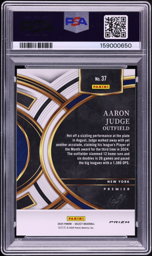 2024 Select Premier Black Finite Aaron Judge 1/1 #37 PSA 10 GEM MINT on ...