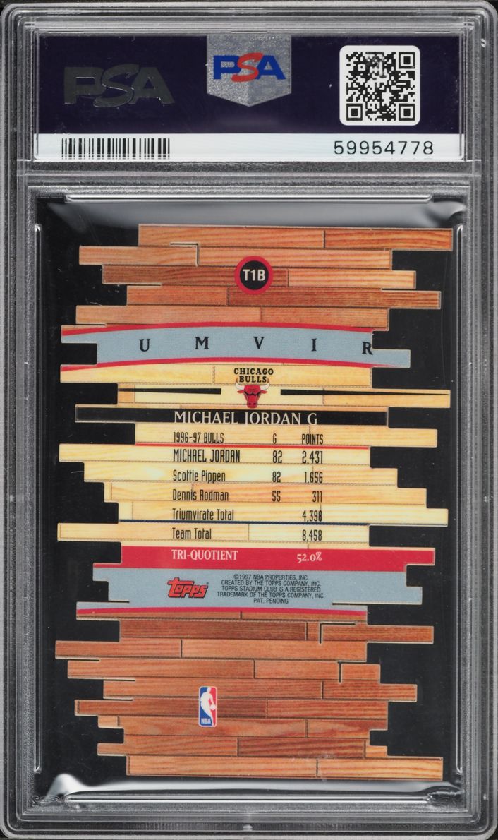 1997 Stadium Club Triumvirate Luminous Die-Cut Michael Jordan #T1B PSA ...