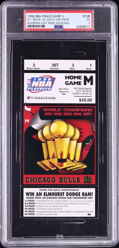 1998 NBA Finals Ticket Stub Game 5 Michael Jordan Last Home Game As ...
