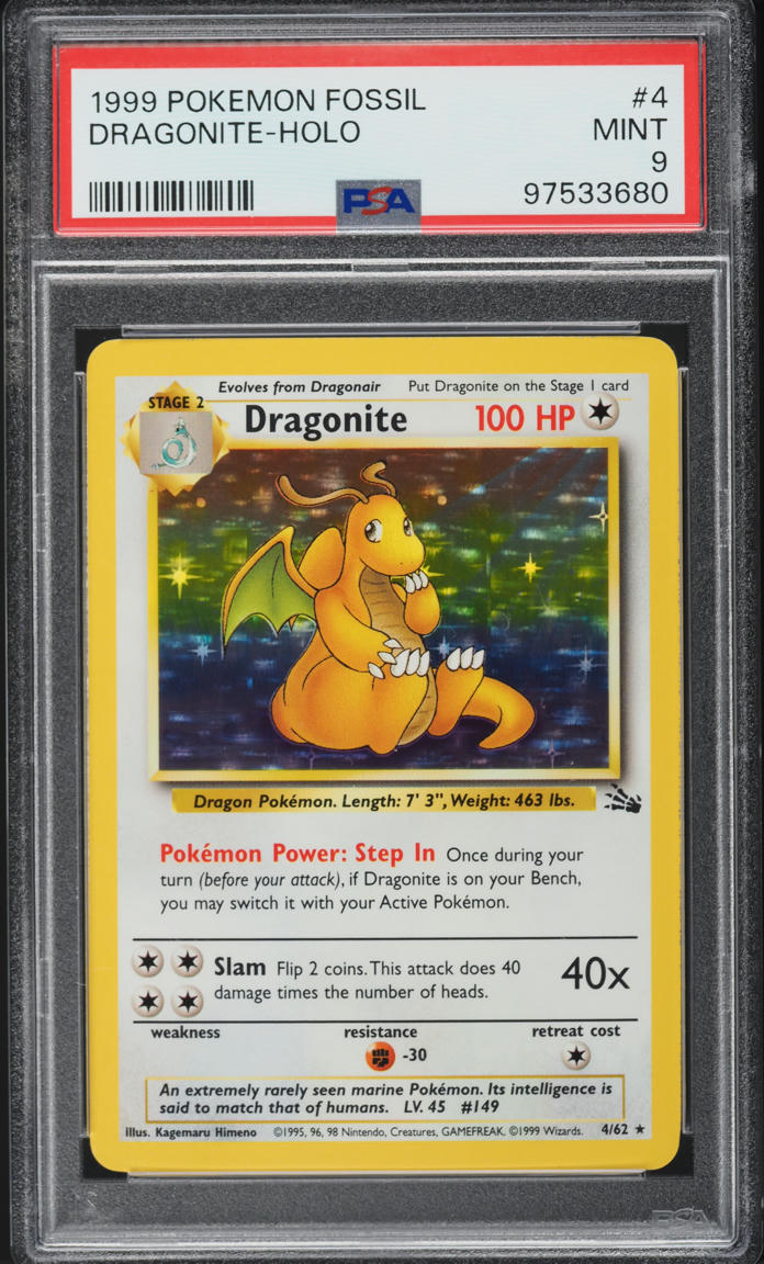 1999 Pokemon Fossil Holo Dragonite #4 PSA 9 MINT on Fanatics Collect
