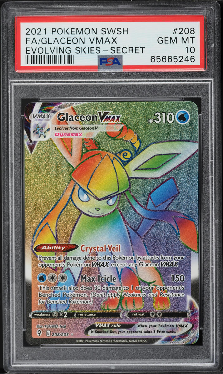 2021 Pokemon SWSH Evolving Skies Hyper Rare Glaceon VMAX #208 PSA 10 ...