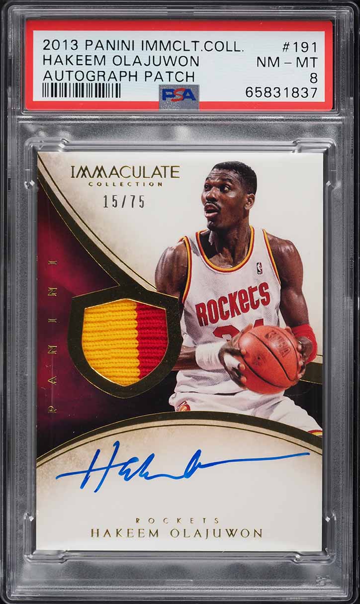 2013 Immaculate Collection Hakeem Olajuwon PATCH AUTO /75 #191 PSA 8 NM ...