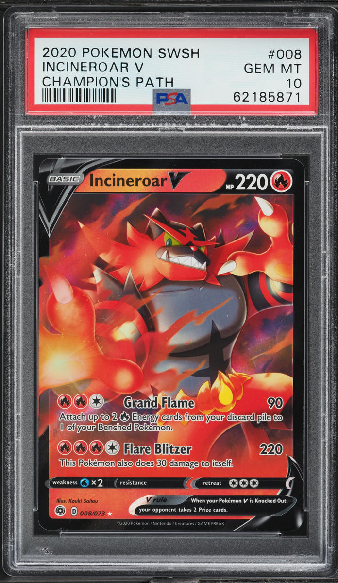 2020 Pokemon Sword & Shield Champion's Path Incineroar V #8 PSA 10 GEM ...