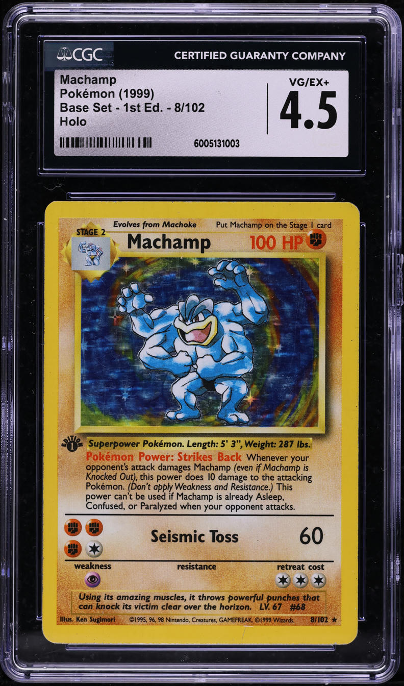 1999 Pokemon Base Set 1st Edition Holo Machamp #8 CGC 4.5 VGEX+ on ...