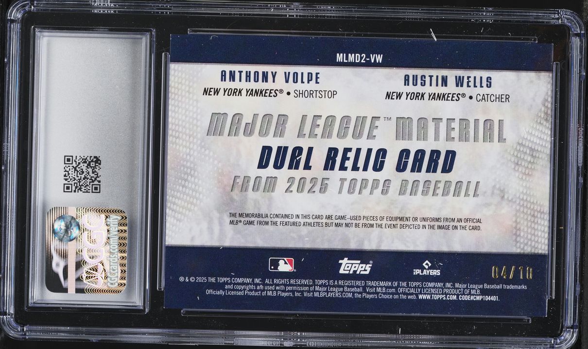 2025 Topps Major League Dual Black Anthony Volpe Austin Wells PATCH /10 ...