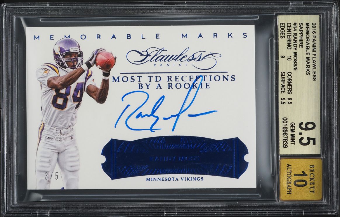 2016 Panini Flawless Memorable Marks Sapphire Randy Moss AUTO /5 #MMRM ...