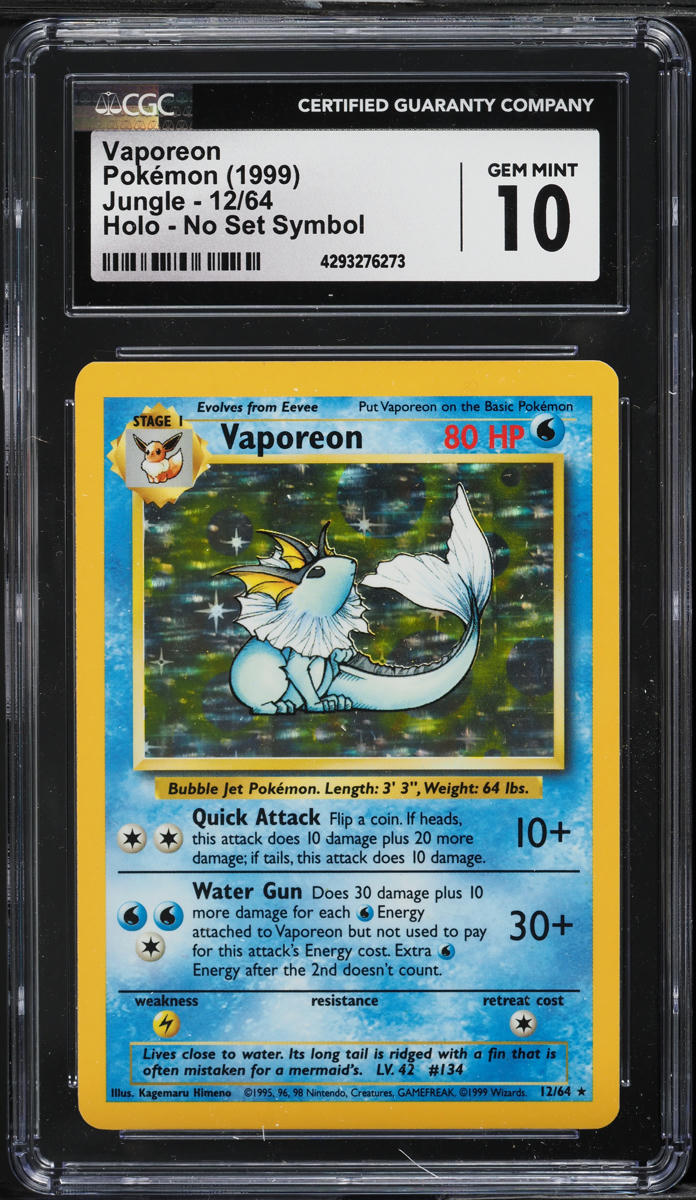 1999 Pokemon Jungle No Set Symbol Holo Vaporeon #12 CGC 10 GEM MINT on ...