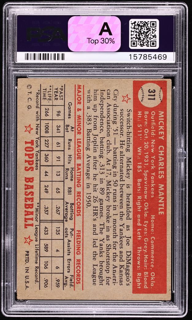 1952 Topps Mickey Mantle #311 PSA 4 VGEX on Fanatics Collect
