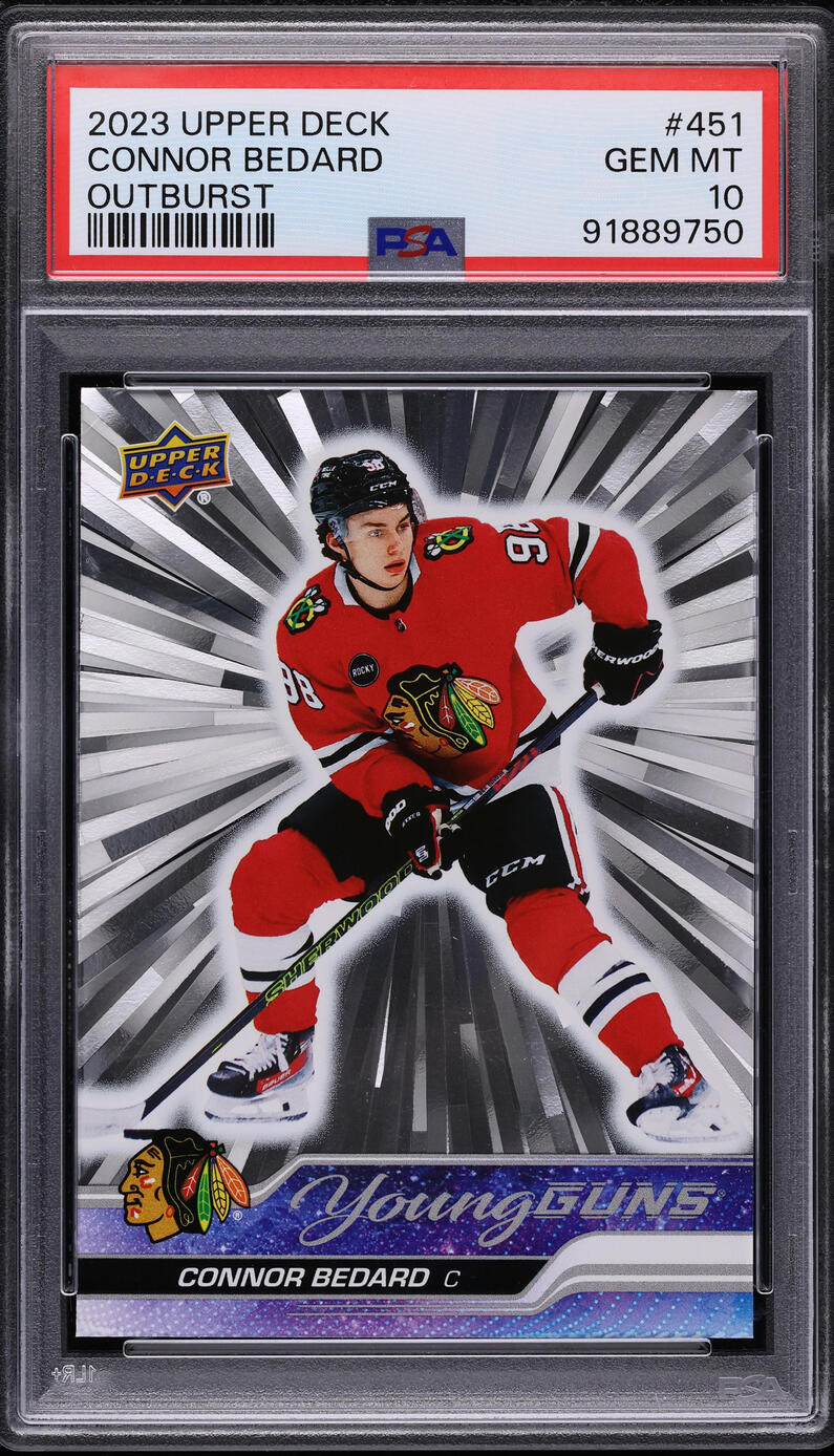 2023 Upper Deck Young Guns Outburst Connor Bedard ROOKIE #451 PSA 10 GEM MINT on Fanatics Collect