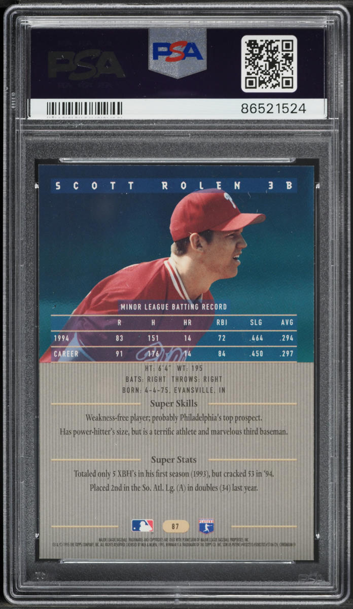 1995 Bowman's Best Blue Scott Rolen ROOKIE #87 PSA 10 GEM MINT on ...