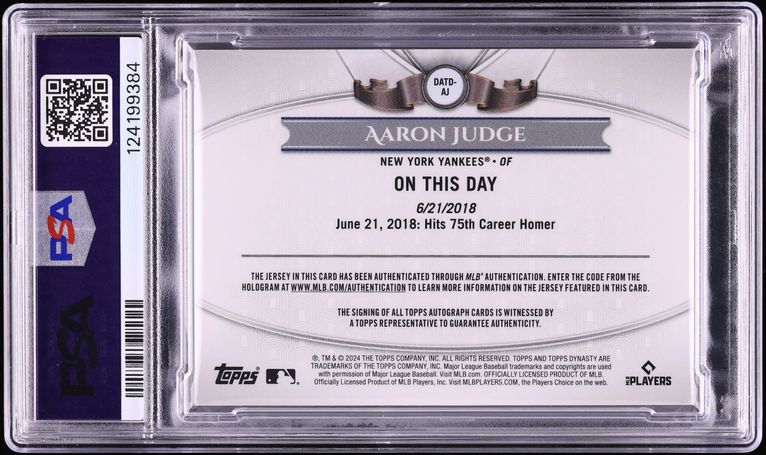 2024 Topps Dynasty On This Day Aaron Judge PATCH AUTO /5 #DATD-AJ PSA ...