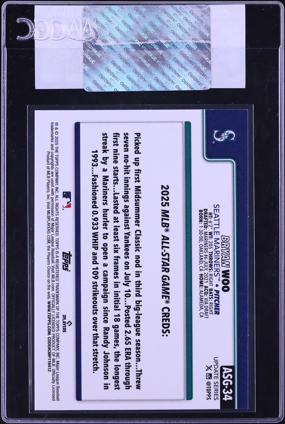 2025 Topps Update All-Star Game Bryan Woo #ASG-34 CGC AUTH on Fanatics ...