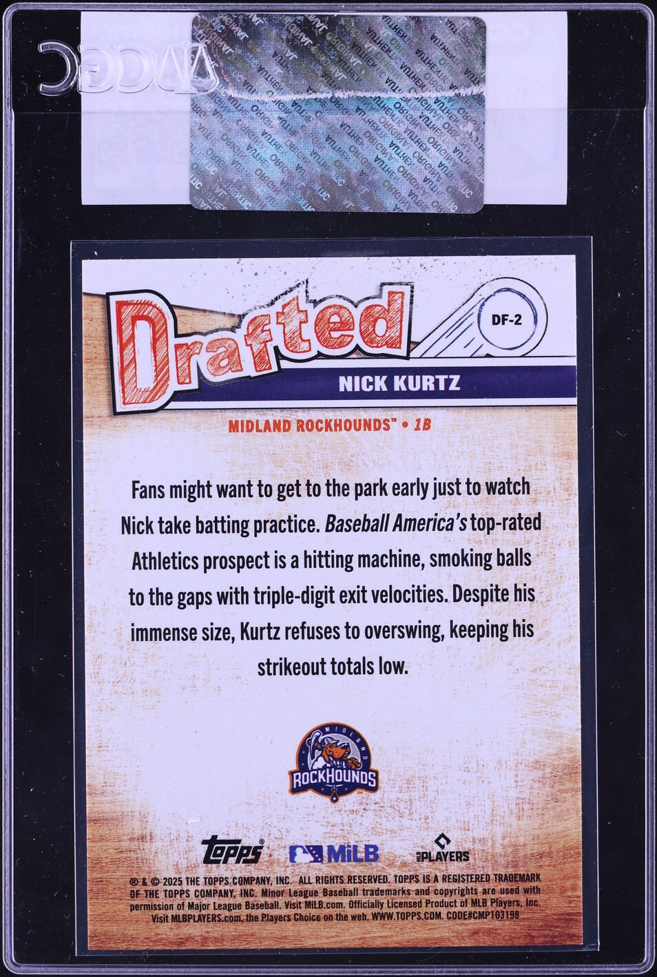 2025 Topps Pro Debut Drafted Nick Kurtz ROOKIE #DF-2 CGC AUTH on ...