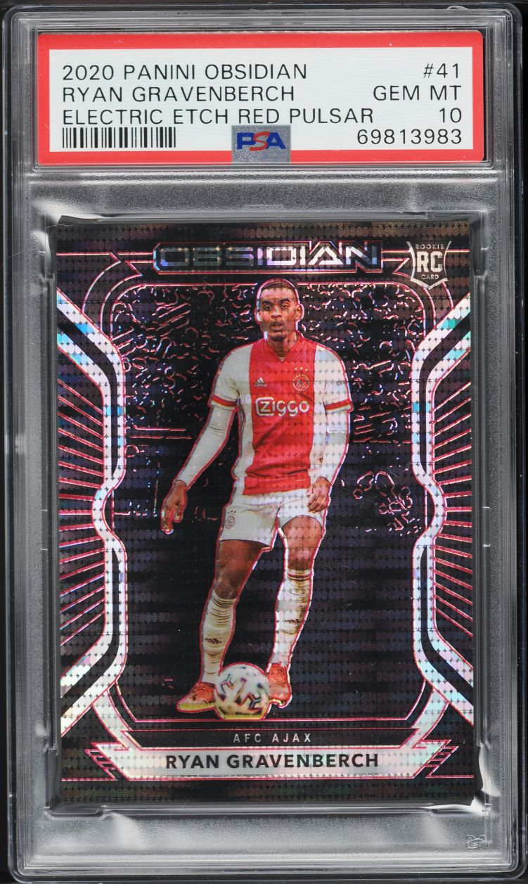 2020 Panini Obsidian Electric Etch Red Pulsar Ryan Gravenberch ROOKIE /28 PSA 10 on Fanatics Collect
