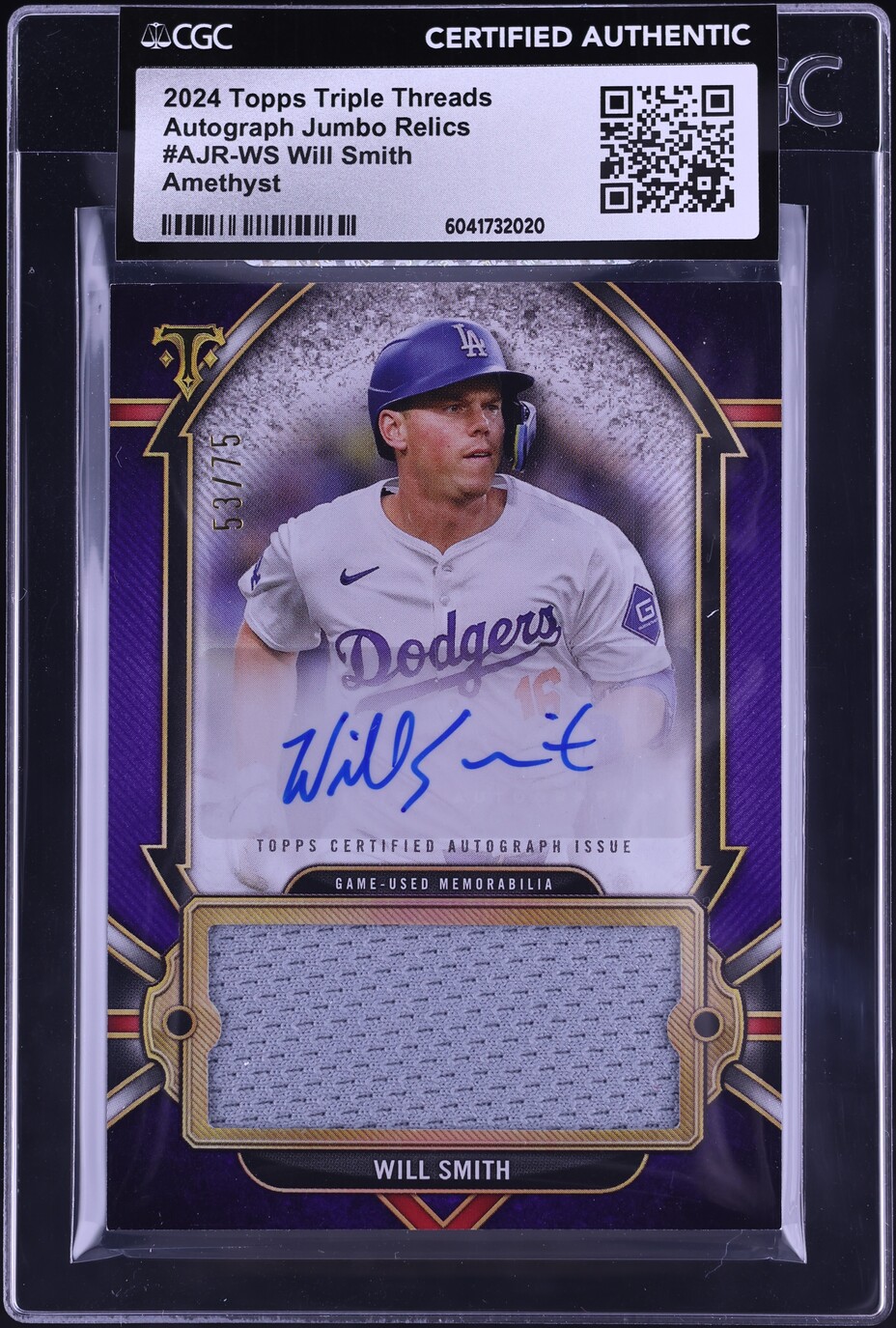 2024 Topps Triple Threads Jumbo Amethyst Will Smith PATCH AUTO /75 CGC ...