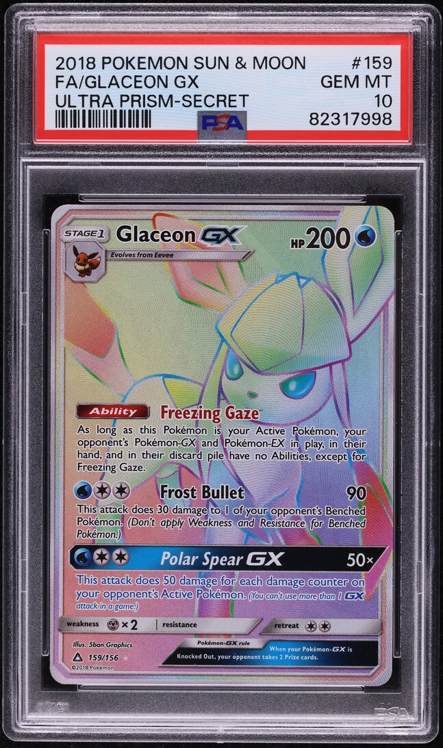 2018 Pokemon Sun & Moon Ultra Prism Hyper Rare Glaceon GX #159 PSA 10 ...