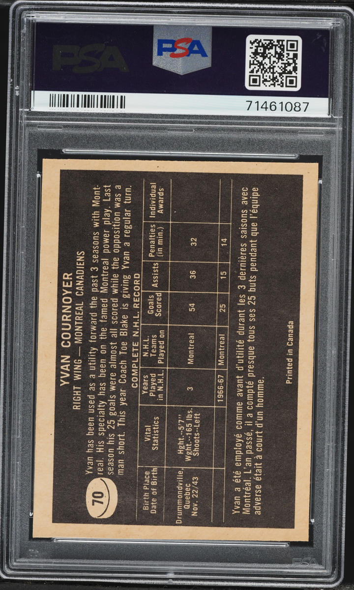 1967 Topps Hockey Yvan Cournoyer #70 PSA 8 NM-MT on Fanatics Collect