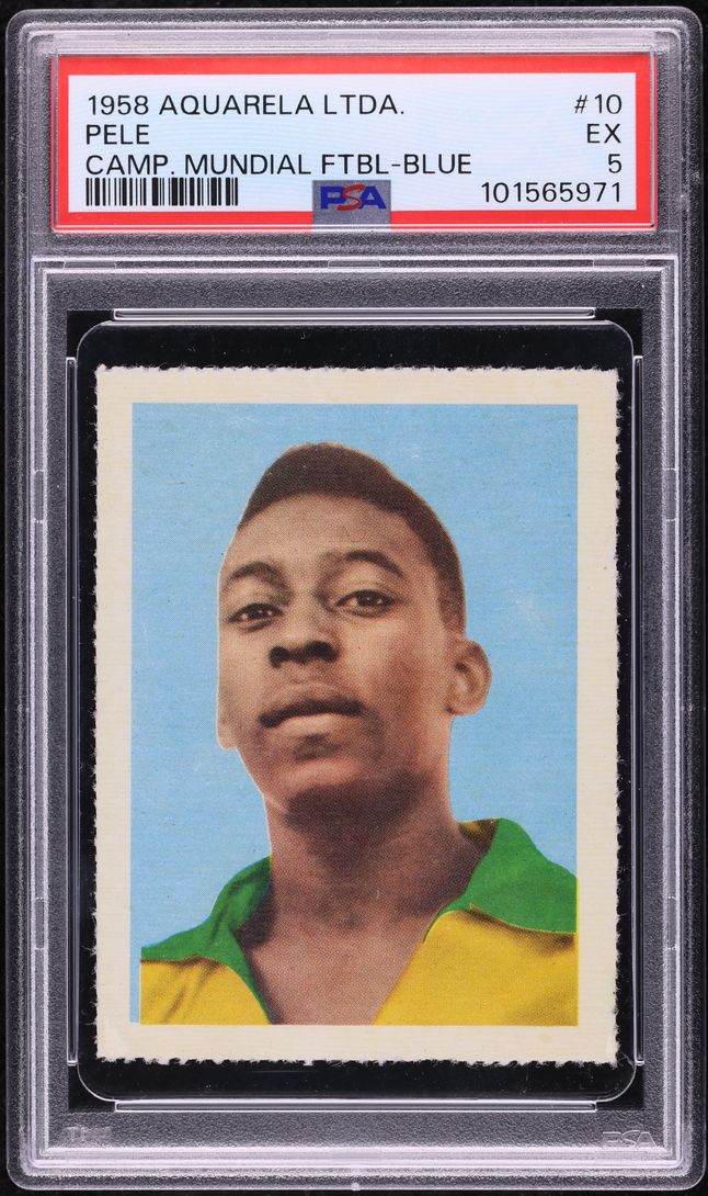 1958 Editora Aquarela Pele ROOKIE, MUNDIAL FUTBOL BLUE NUMBER #10 PSA 5 ...