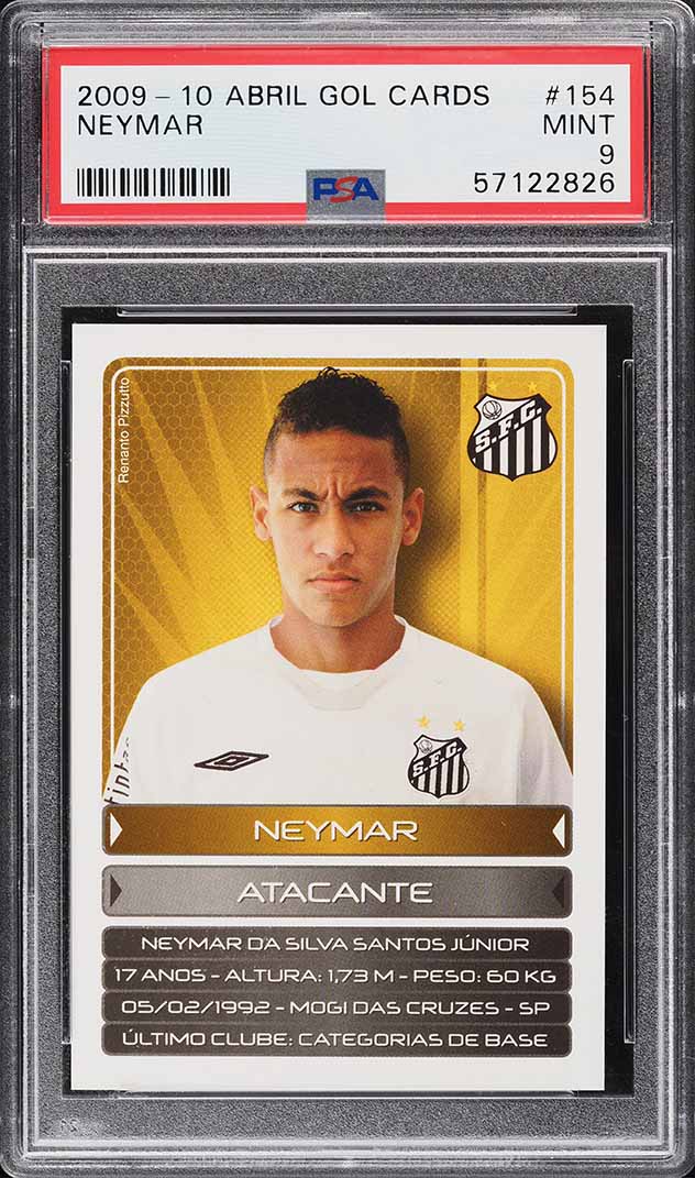2009 Abril Gol Cards Soccer Neymar Jr. ROOKIE #154 PSA 9 MINT on ...