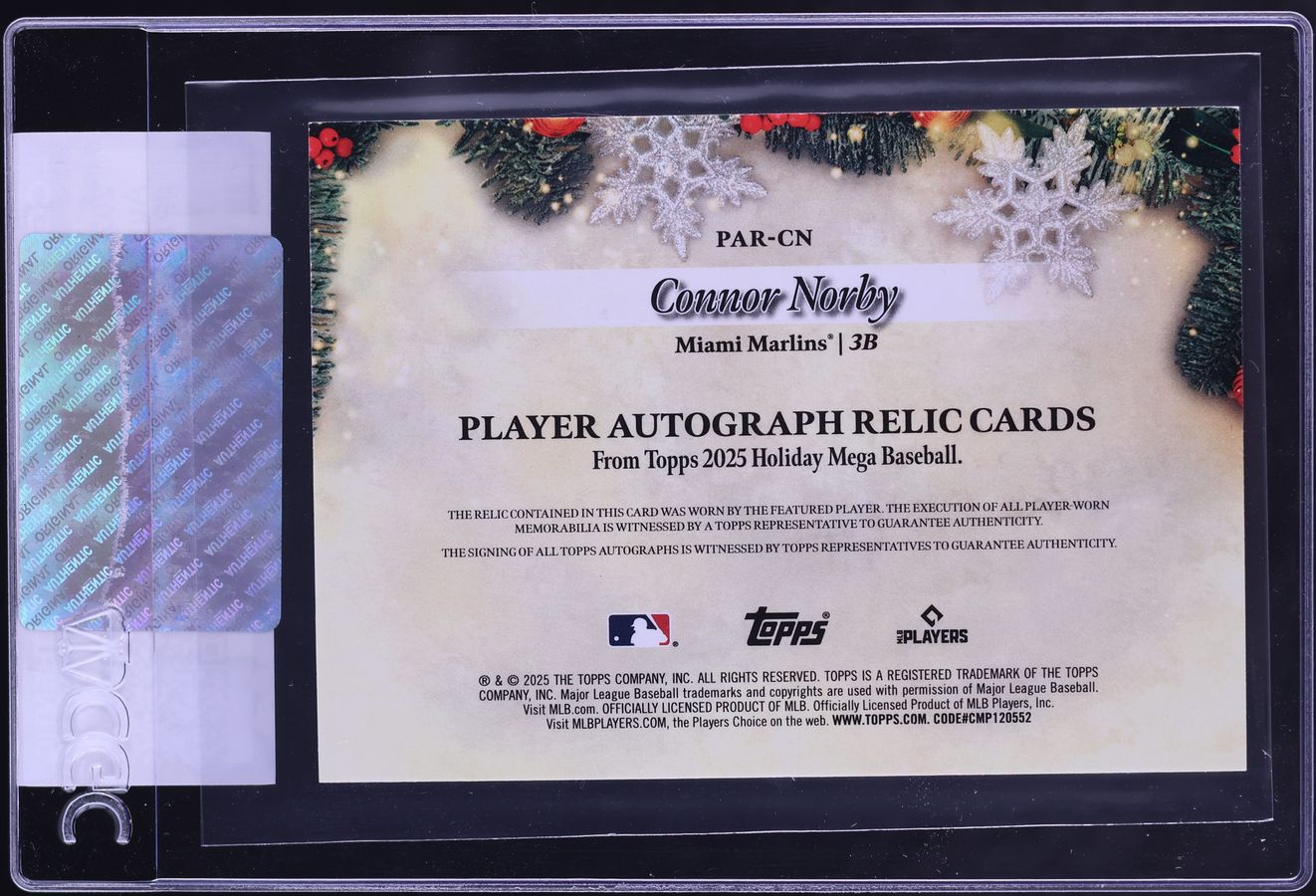 2025 Topps Holiday Connor Norby PATCH AUTO /50 #PAR-CN CGC AUTH on ...