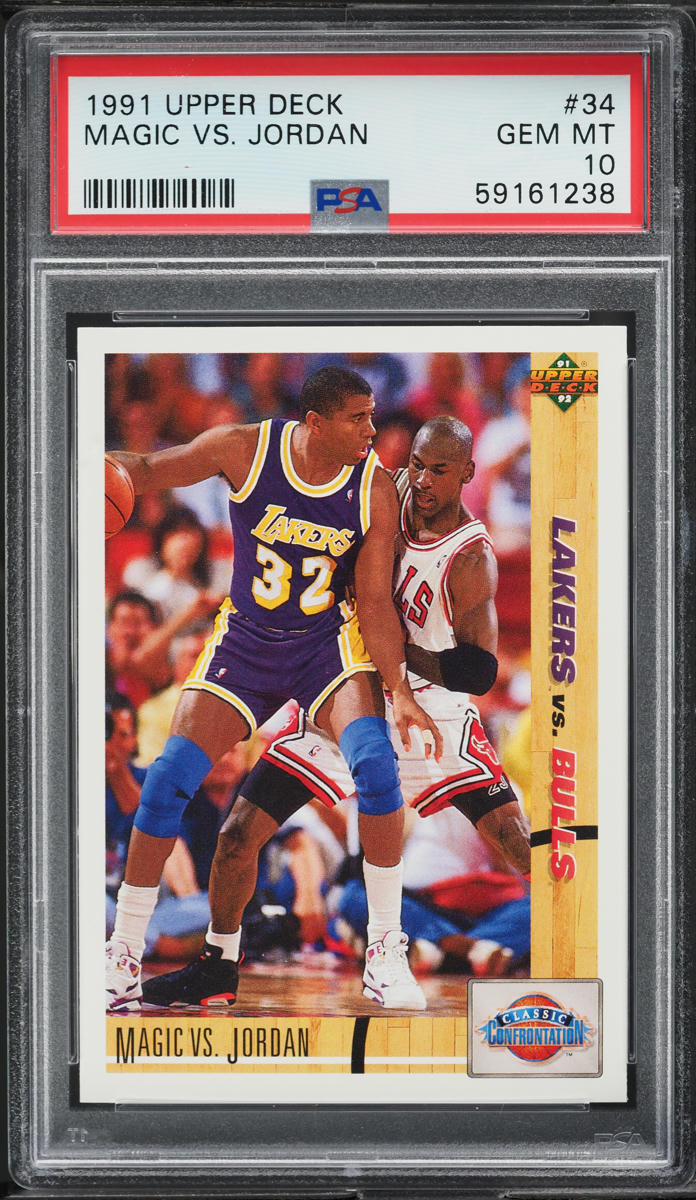 1991 Upper Deck Basketball Magic Johnson Vs. Michael Jordan #34 PSA 10 ...