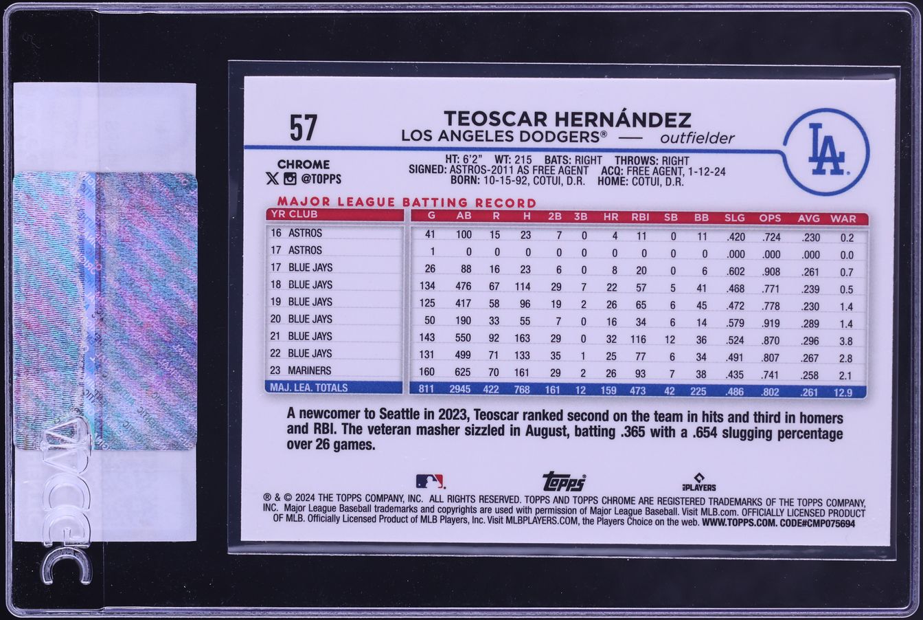 2024 Topps Chrome Sepia Refractor Teoscar Hernandez #57 CGC AUTH on ...