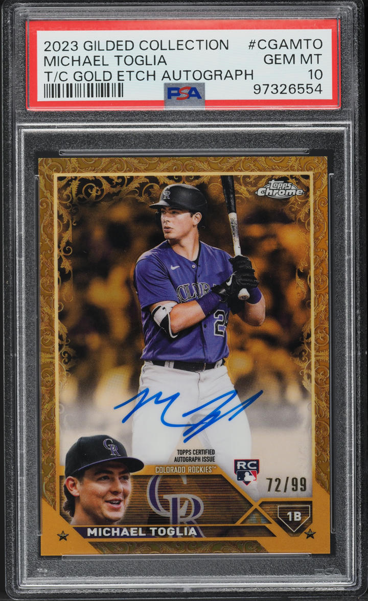 2023 Topps Gilded Collection Gold Etch Michael Toglia ROOKIE AUTO /99 PSA 10 GEM on Fanatics Collect