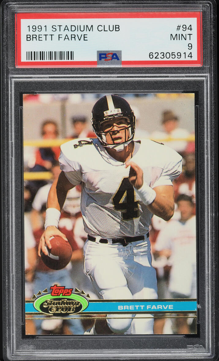 1991 Stadium Club Football Brett Farve ROOKIE #94 PSA 9 MINT on ...