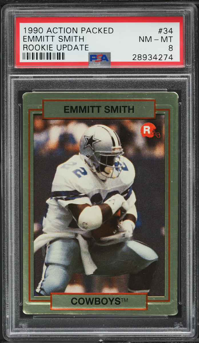 1990 Action Packed Update Emmitt Smith ROOKIE #34 PSA 8 NM-MT on ...