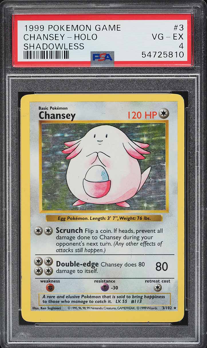 1999 Pokemon Base Set Shadowless Holo Chansey #3 PSA 4 VGEX on Fanatics ...