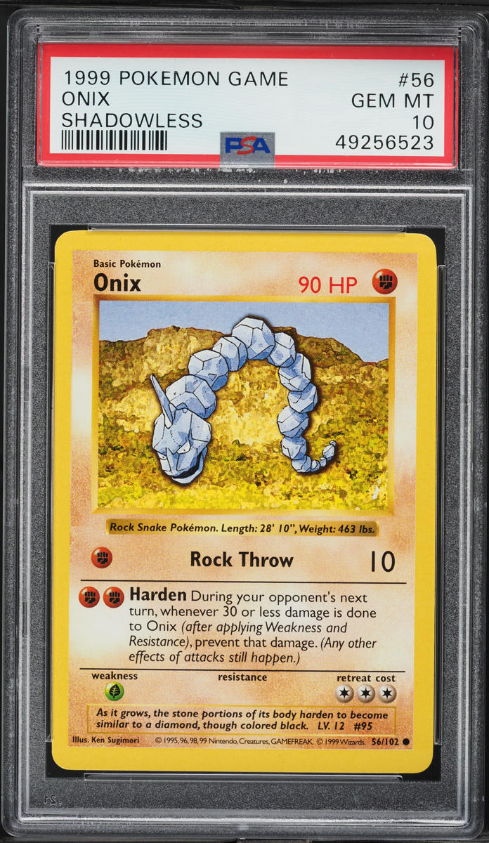 1999 Pokemon Base Set Shadowless Holo Onix #56 PSA 10 GEM MINT on ...