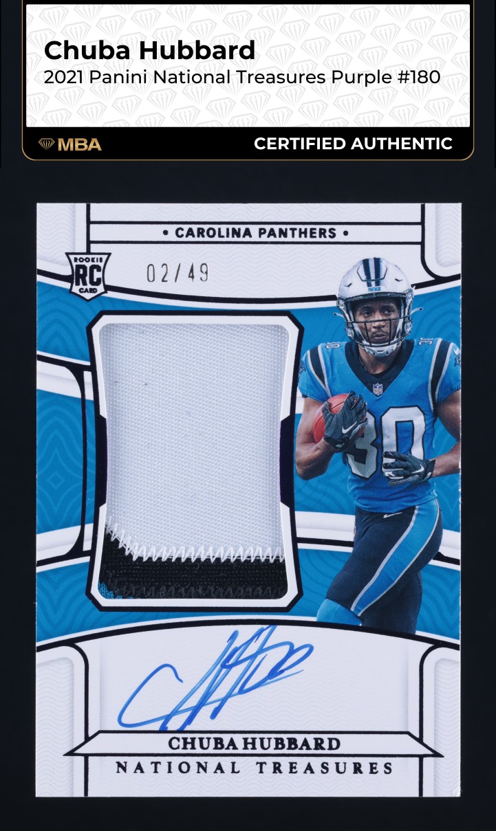 2021 National Treasures Purple Chuba Hubbard ROOKIE PATCH AUTO /49 #180 ...