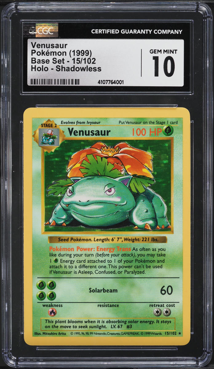 1999 Pokemon Base Set Shadowless Holo Venusaur #15 CGC 10 GEM MINT on ...