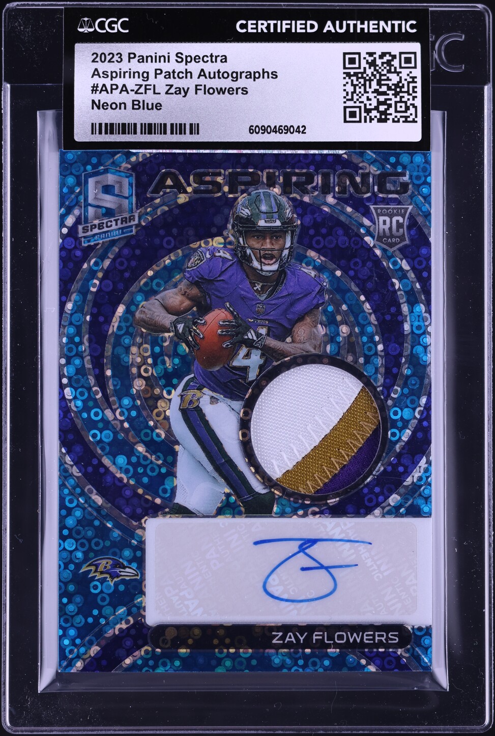2023 Panini Spectra Aspiring Neon Blue Zay Flowers ROOKIE PATCH AUTO ...