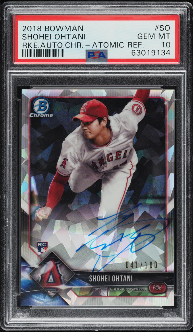 2018 Bowman Chrome Atomic Refractor Shohei Ohtani ROOKIE AUTO /100 PSA ...
