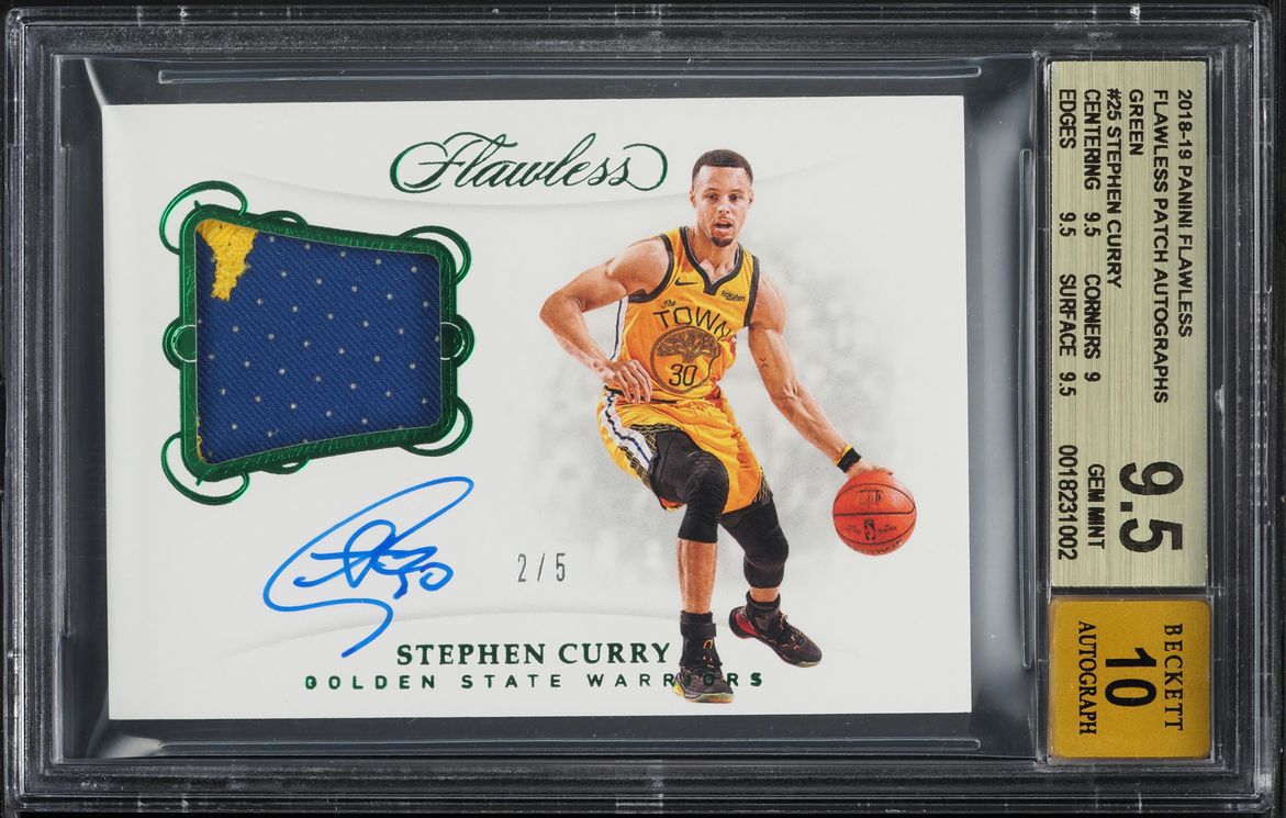 2018 Panini Flawless Green Stephen Curry PATCH AUTO /5 #PA-SCY BGS 9.5 ...