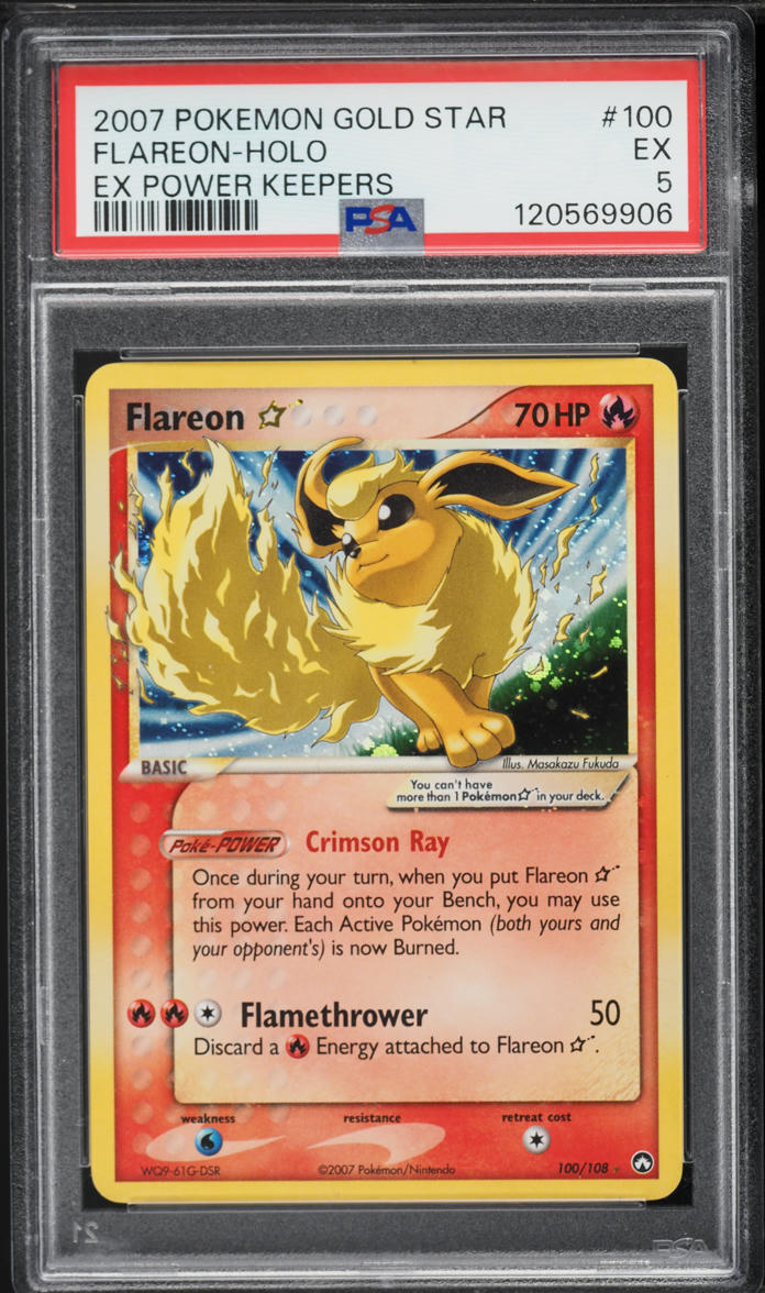 2007 Pokemon EX Power Keepers Holo Flareon Gold Star #100 PSA 5 EX on ...