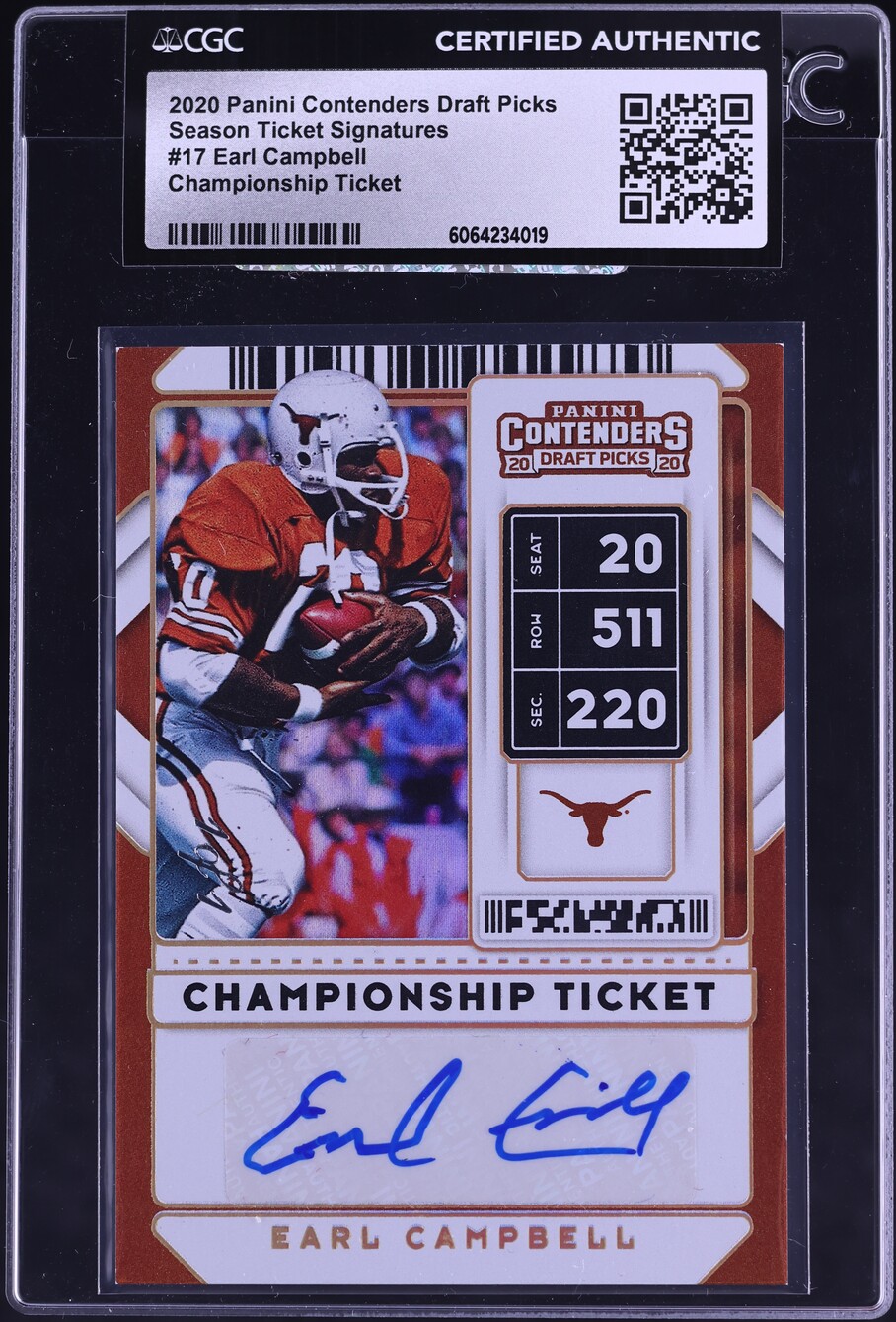 2020 Panini Contenders Draft Championship Ticket Earl Campbell AUTO 1/1 ...