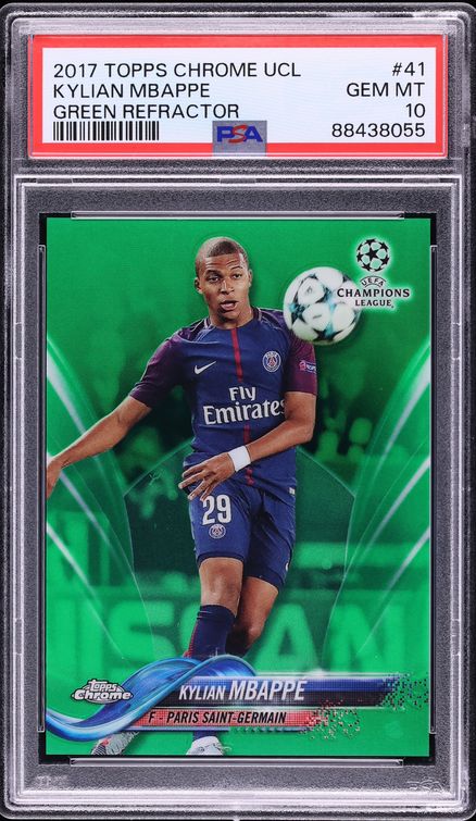 2017 Topps Chrome UEFA Green Refractor Kylian Mbappe ROOKIE /99 #41 PSA ...