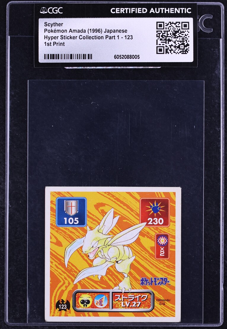 1996 Pokemon Japanese Hyper Sticker Collection Part 1 Scyther #123 CGC ...