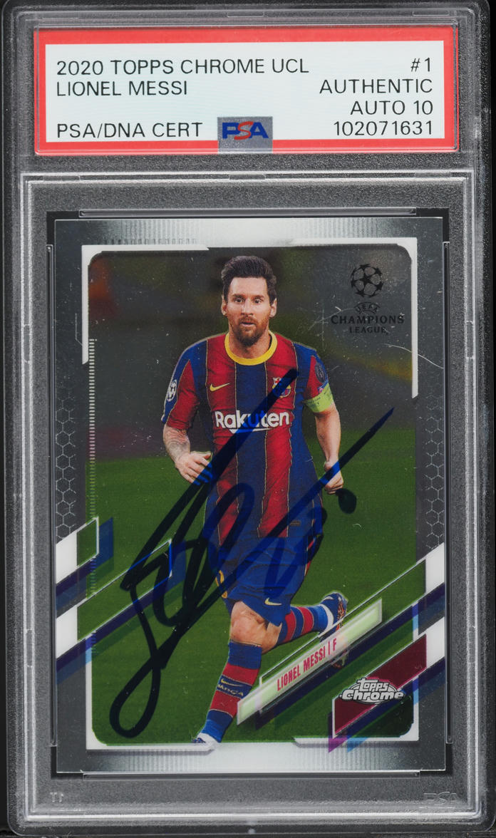 2020 Topps Chrome UEFA Champions League Lionel Messi AUTO DNA 10 #1 PSA ...