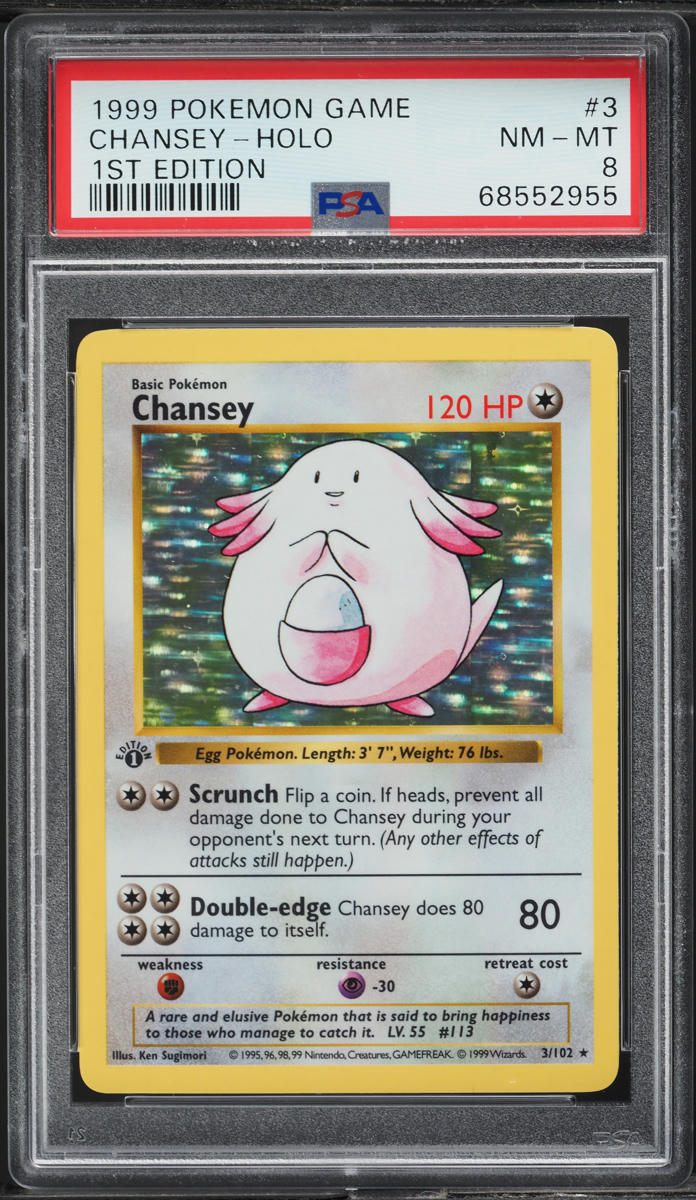 1999 Pokemon Base Set Shadowless 1st Edition Holo Chansey #3 PSA 8 NM ...